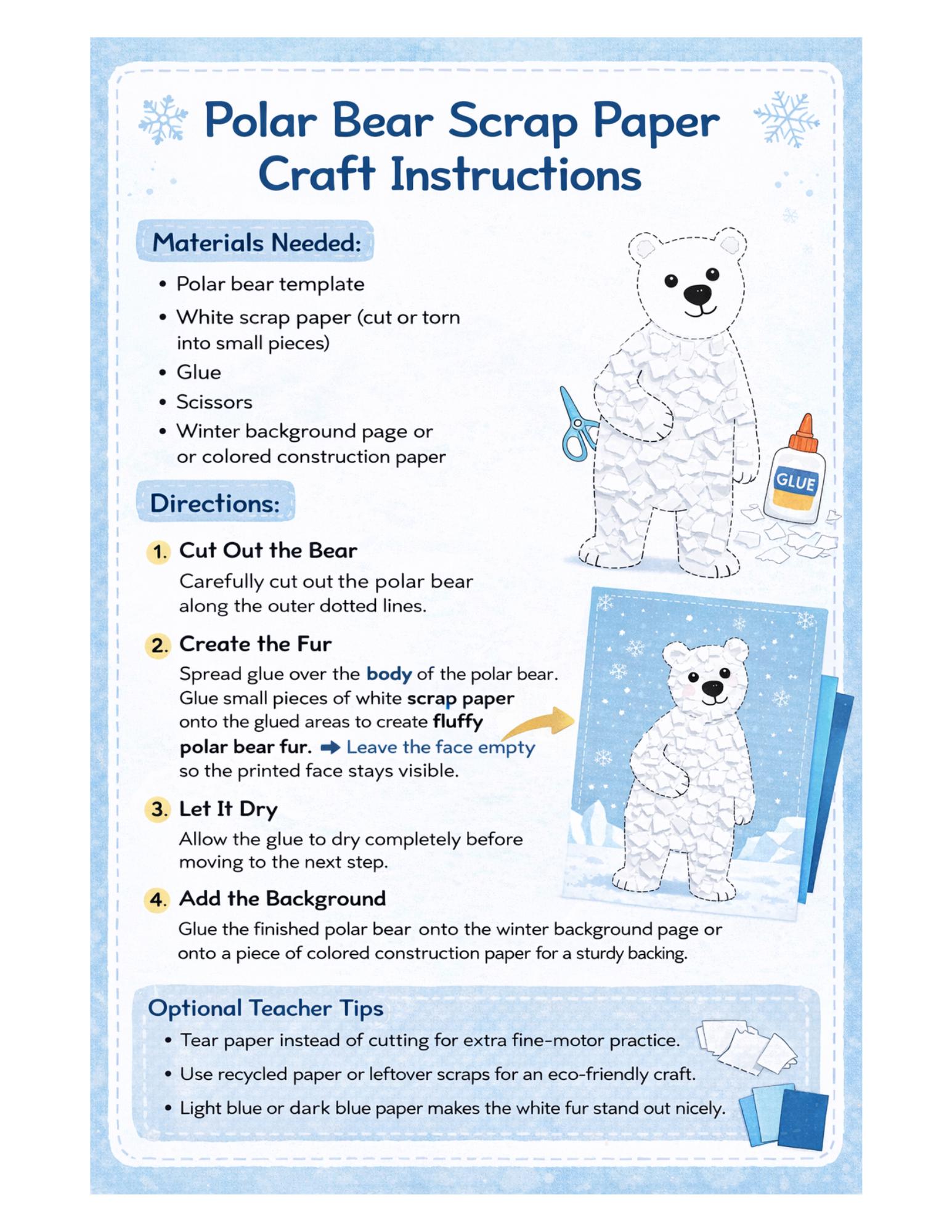 Polar Bear Scrap Paper Craft | Winter Animal Art Activity | No Prep ...