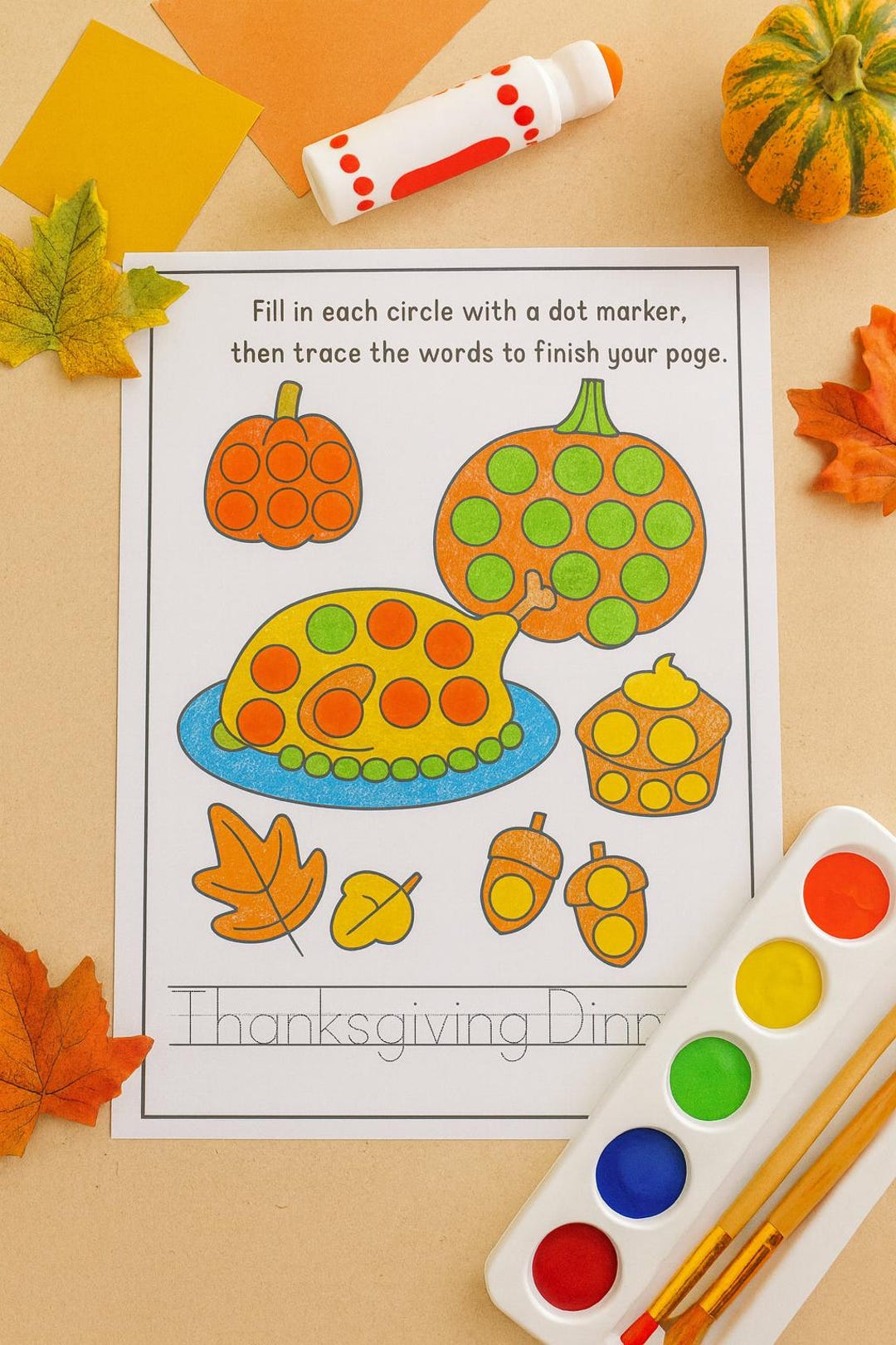 Thanksgiving Dot Marker & Tracing Worksheet for Kids | Fine Motor ...