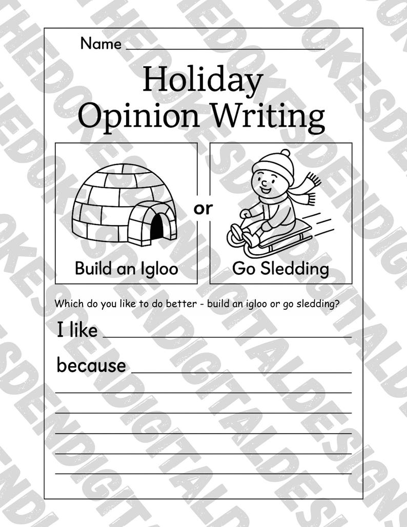 Winter Opinion Writing Worksheet – Igloo Vs. Sledding Activity - Etsy
