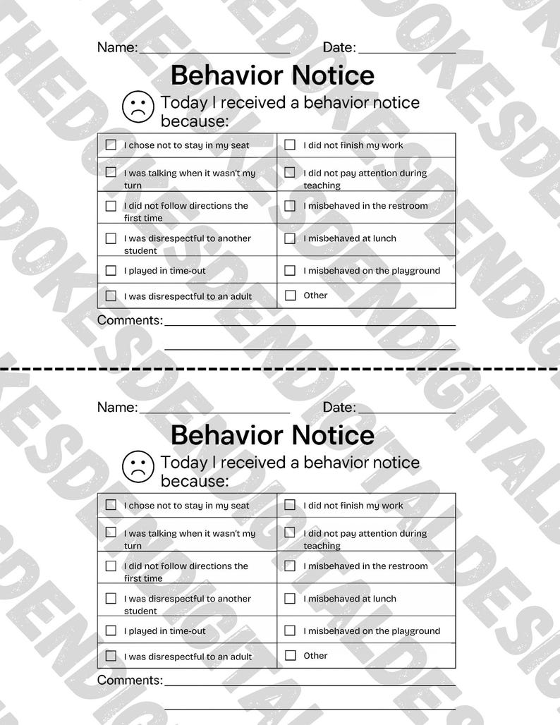 Printable Classroom Behavior Notices: Student Conduct Forms (digital ...