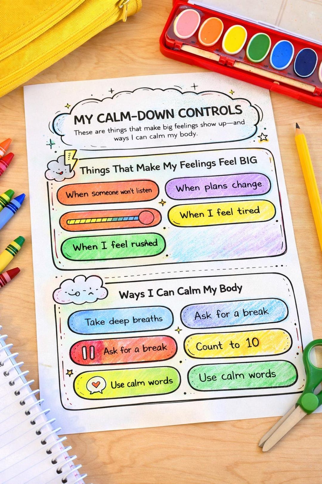 My Calm-down Controls – SEL Feelings & Coping Skills Worksheet - Etsy