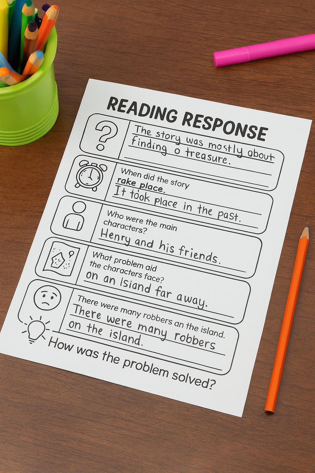 Printable Reading Response Worksheet for Kids | No Prep Literacy ...