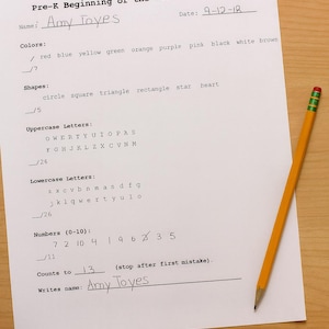 Pre-k Assessment Worksheet: Beginning of Year Printable (instant ...