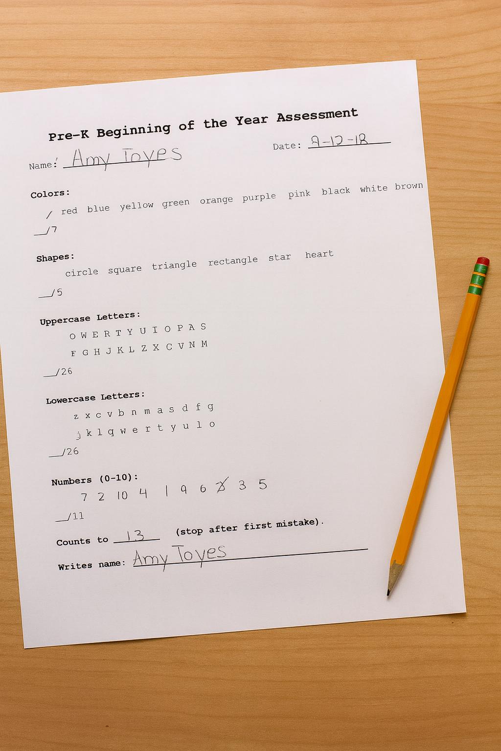Pre-k Assessment Worksheet: Beginning of Year Printable (instant ...