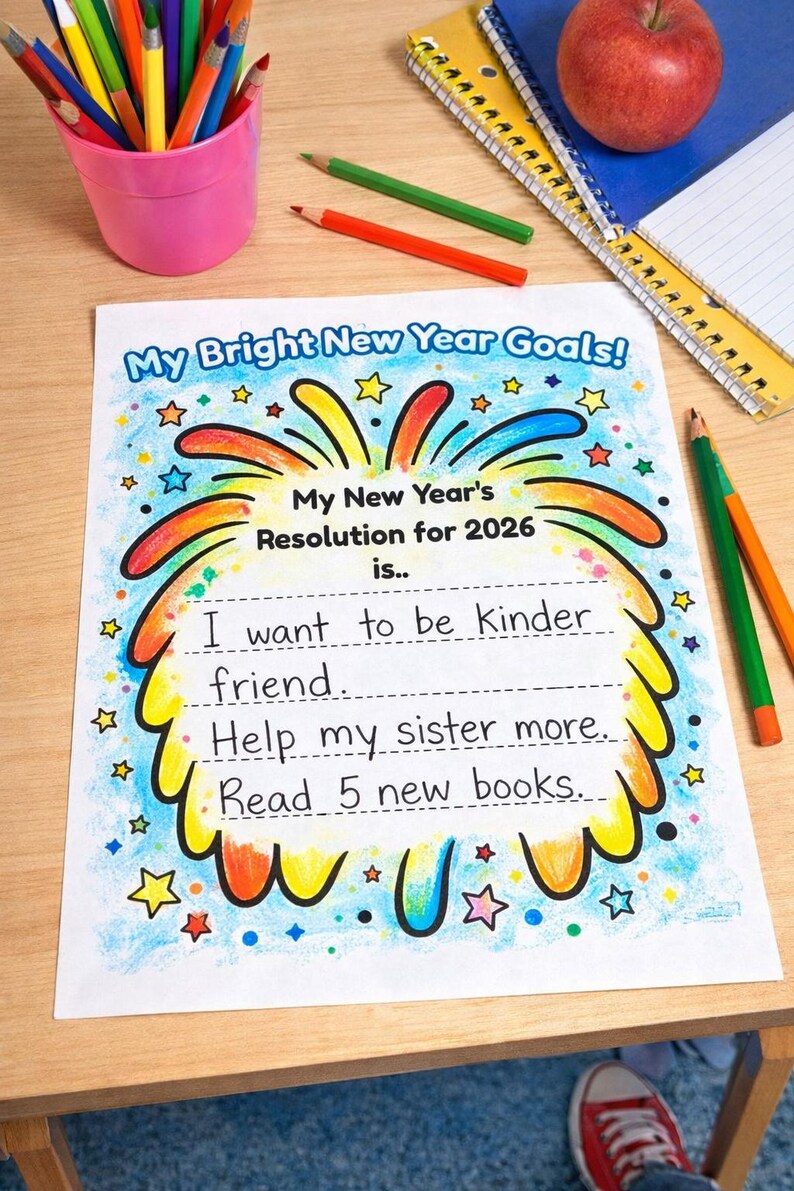 2026 New Year's Resolution Writing Page for Kids (PDF) - Etsy