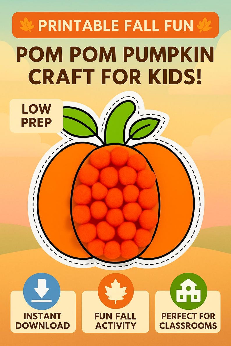 Pom Pom Pumpkin Printable Craft – Easy Fall Activity for Kids - Etsy