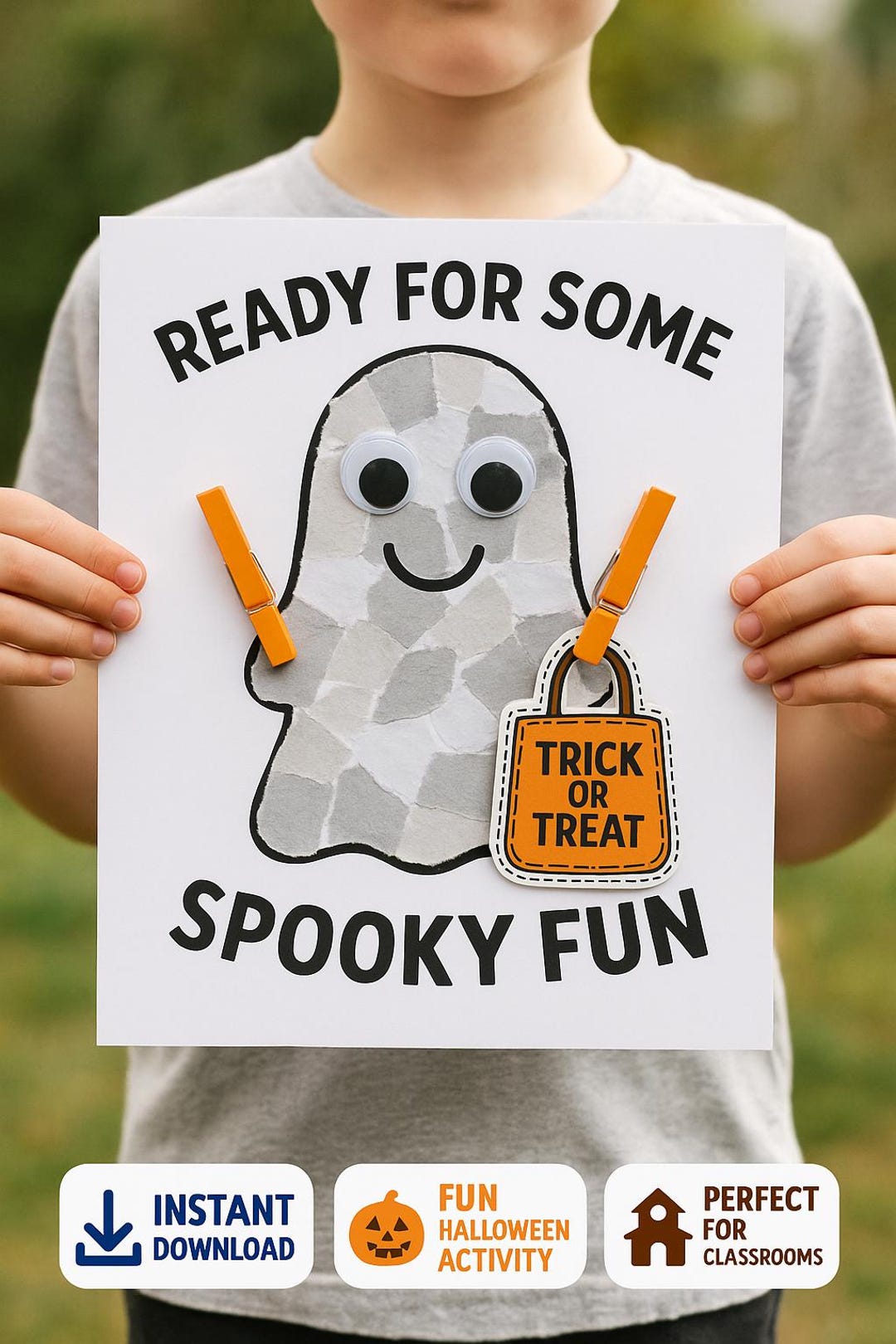 Halloween Ghost Craft for Kids | Easy Scrap Paper Printable for Daycare ...