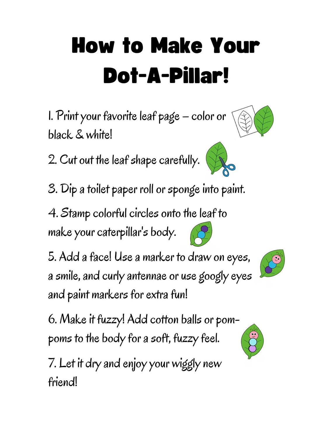 Dot-a-pillar Leaf Craft: Printable Caterpillar Activity for Kids - Etsy