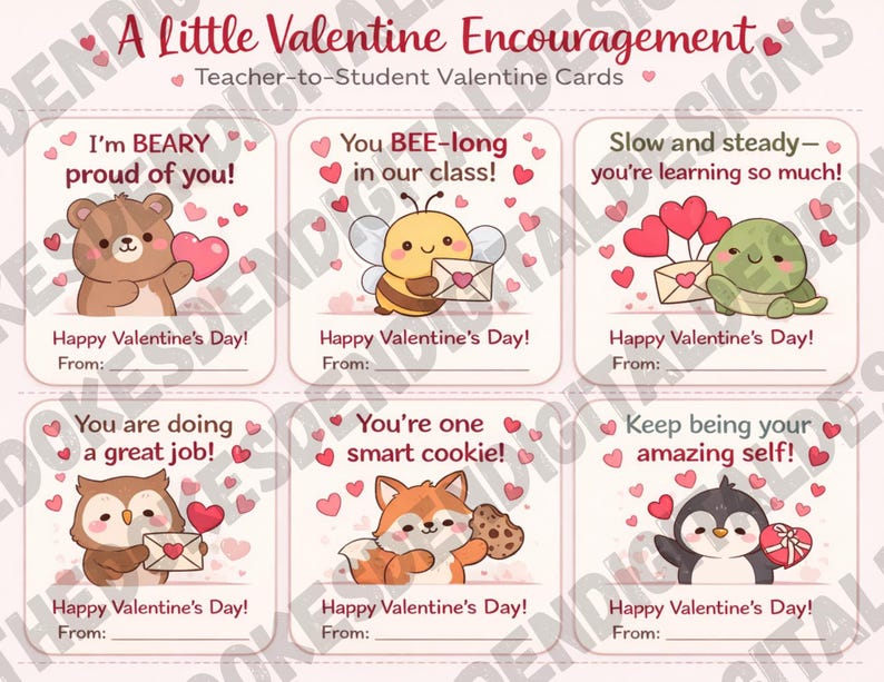 Printable Valentine Cards for Students | Teacher Encouragement Notes ...
