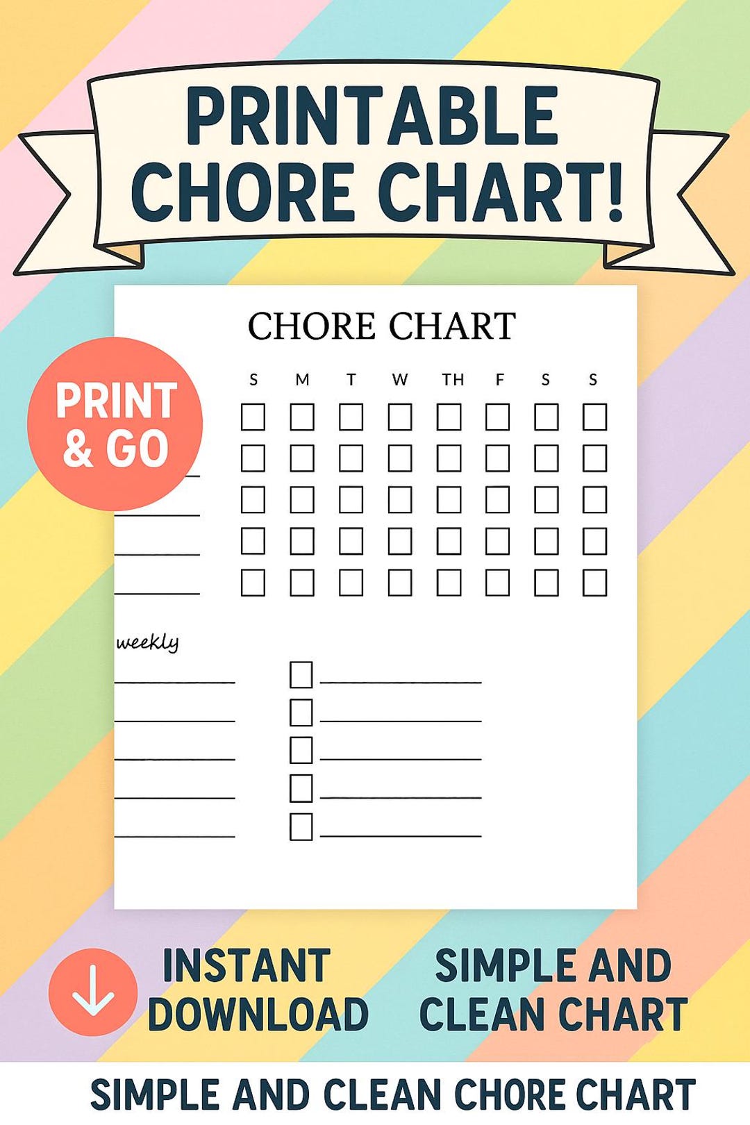 Minimalist Kids Chore Chart: Printable Responsibility Chart (PDF & PNG ...