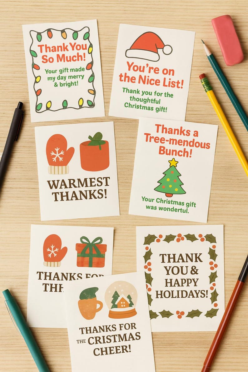 Christmas Thank You Notes for Students | Teacher Gift Cards (printable ...