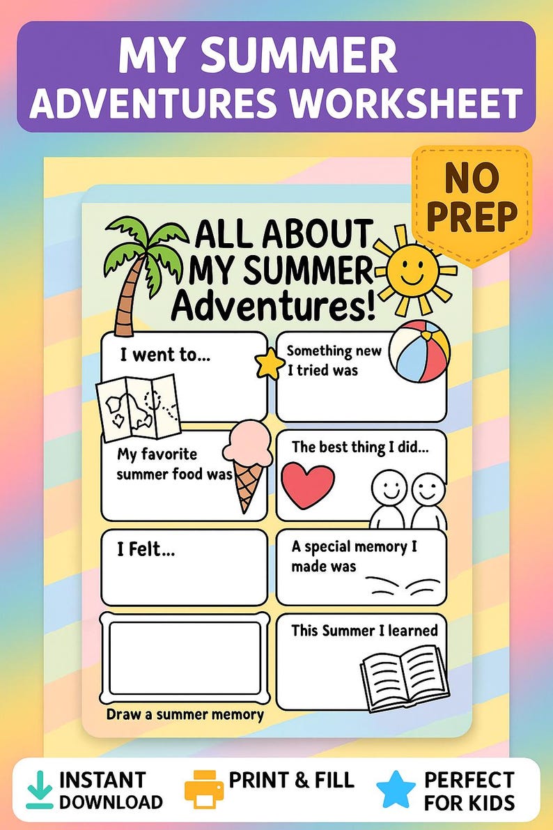 Fill-in-the-blank Summer Adventure Worksheet - Etsy