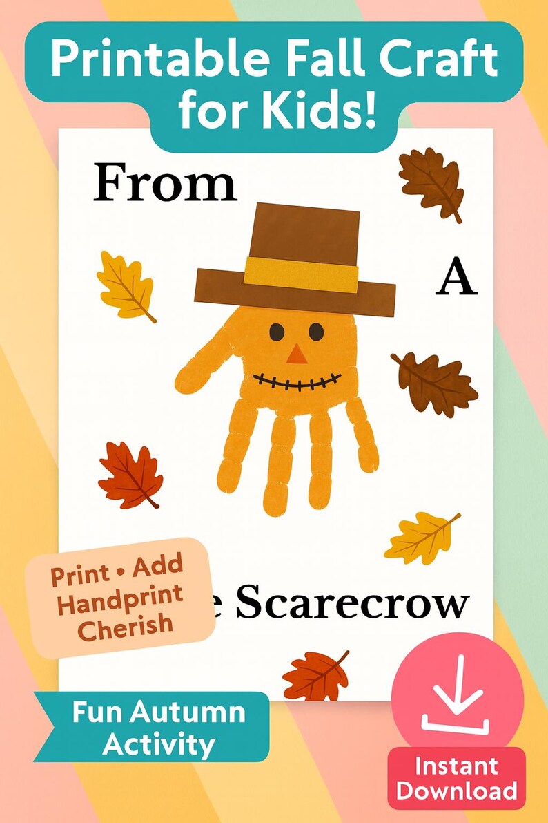 Handprint Scarecrow Craft: Fall Activity for Kids (PDF Download) - Etsy