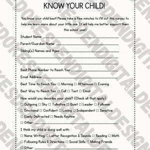 Back to School Parent Survey Printable: Getting to Know Your Student ...
