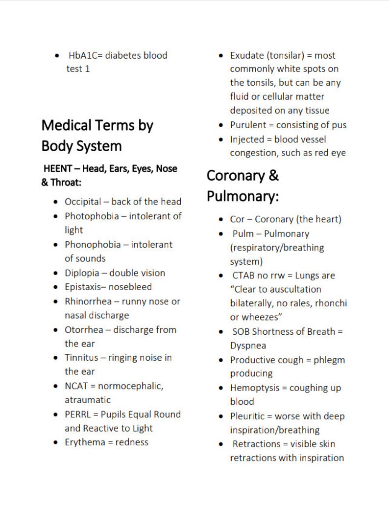Medical Terminology Cheat Sheet: Study Sheets Instant | Etsy