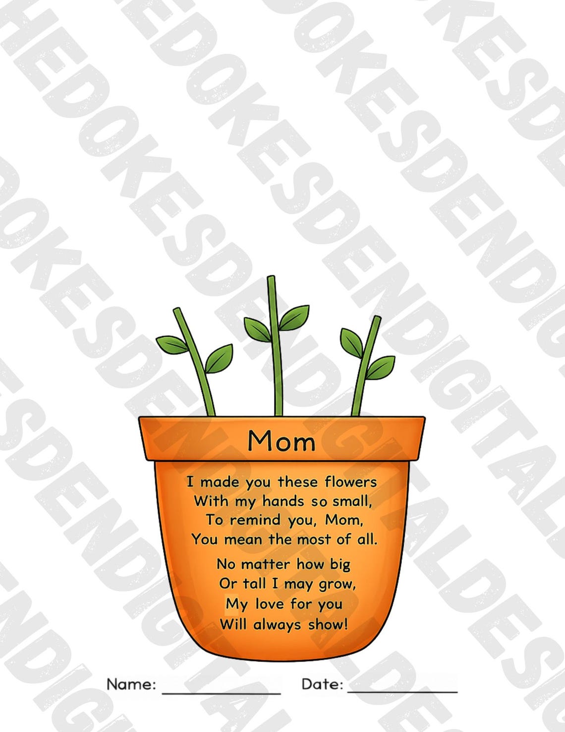 Mother's Day Handprint Flower Craft | Kids Poem Activity (PDF) - Etsy