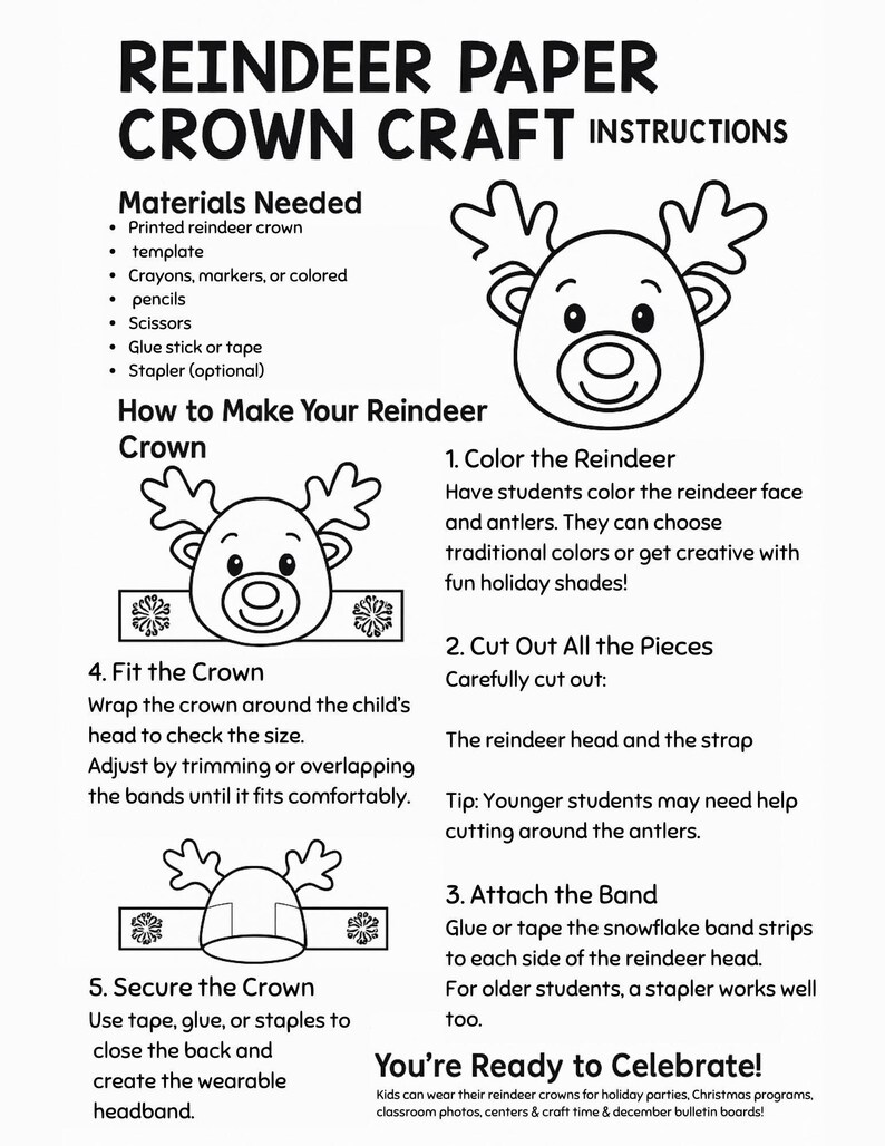Reindeer Paper Crown Craft | Christmas Headband Printable for Kids ...