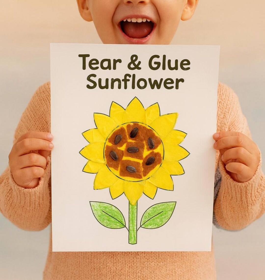 Sunflower Craft | Tear and Glue Scrap Paper Project (printable) - Etsy