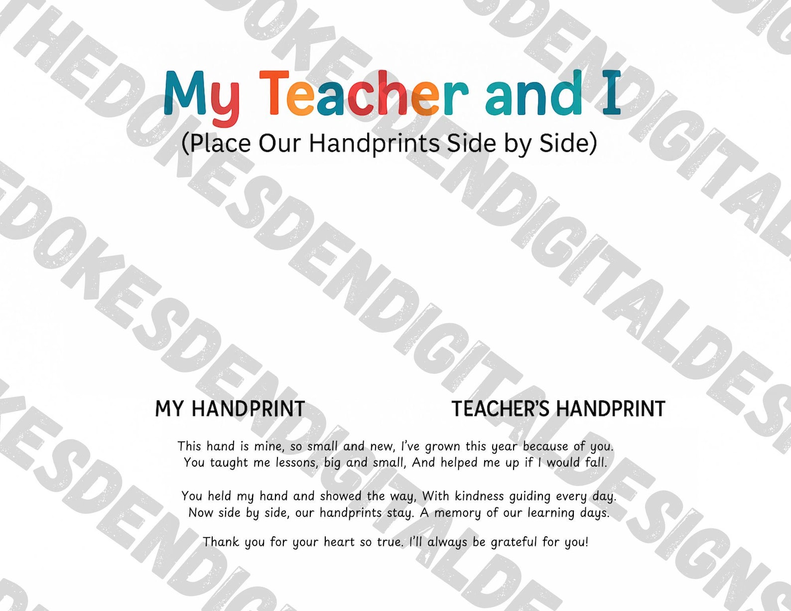 Teacher & Student Handprint Art | Together We Grew | Handprint Keepsake ...