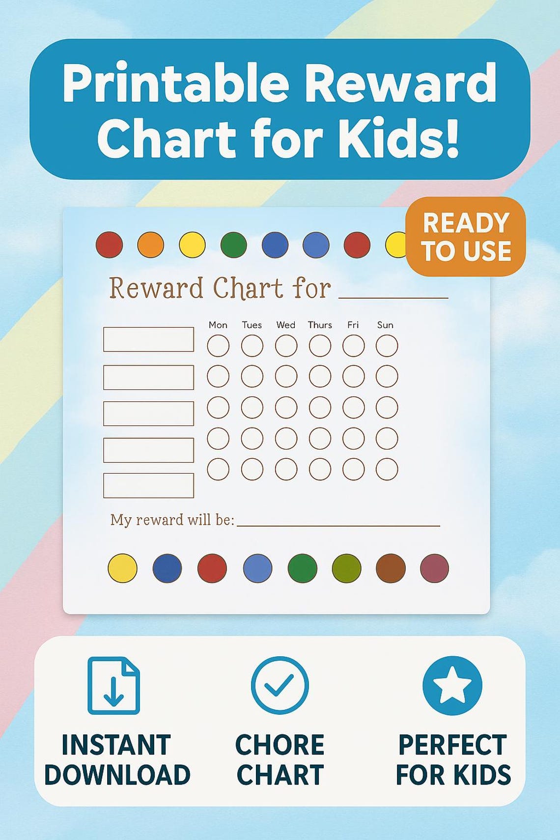 Printable Reward Chart, Sticker Chart, Instant Download Autism Reward ...