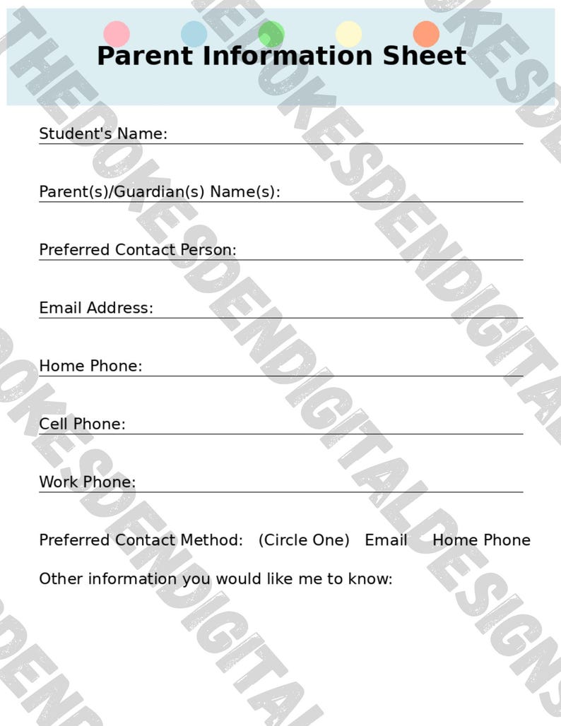 Preschool Parent Info Sheet – Instant Download PDF - Etsy