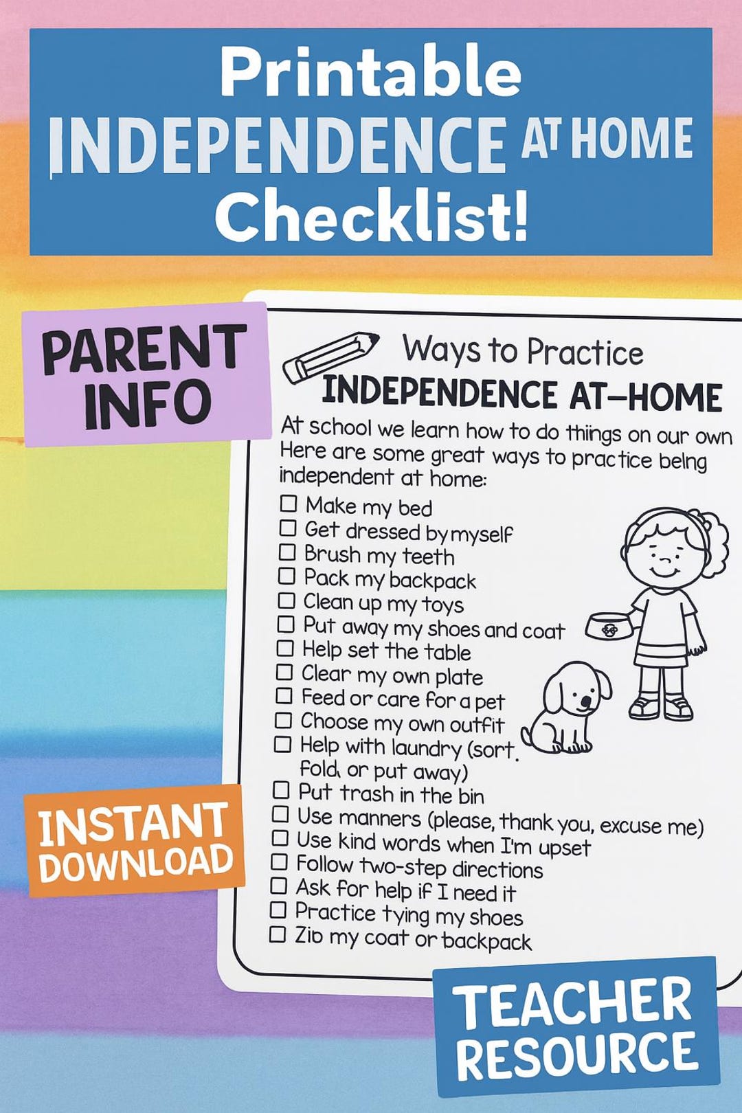 Printable Independence Checklist for Kids – At-home Skills Practice ...