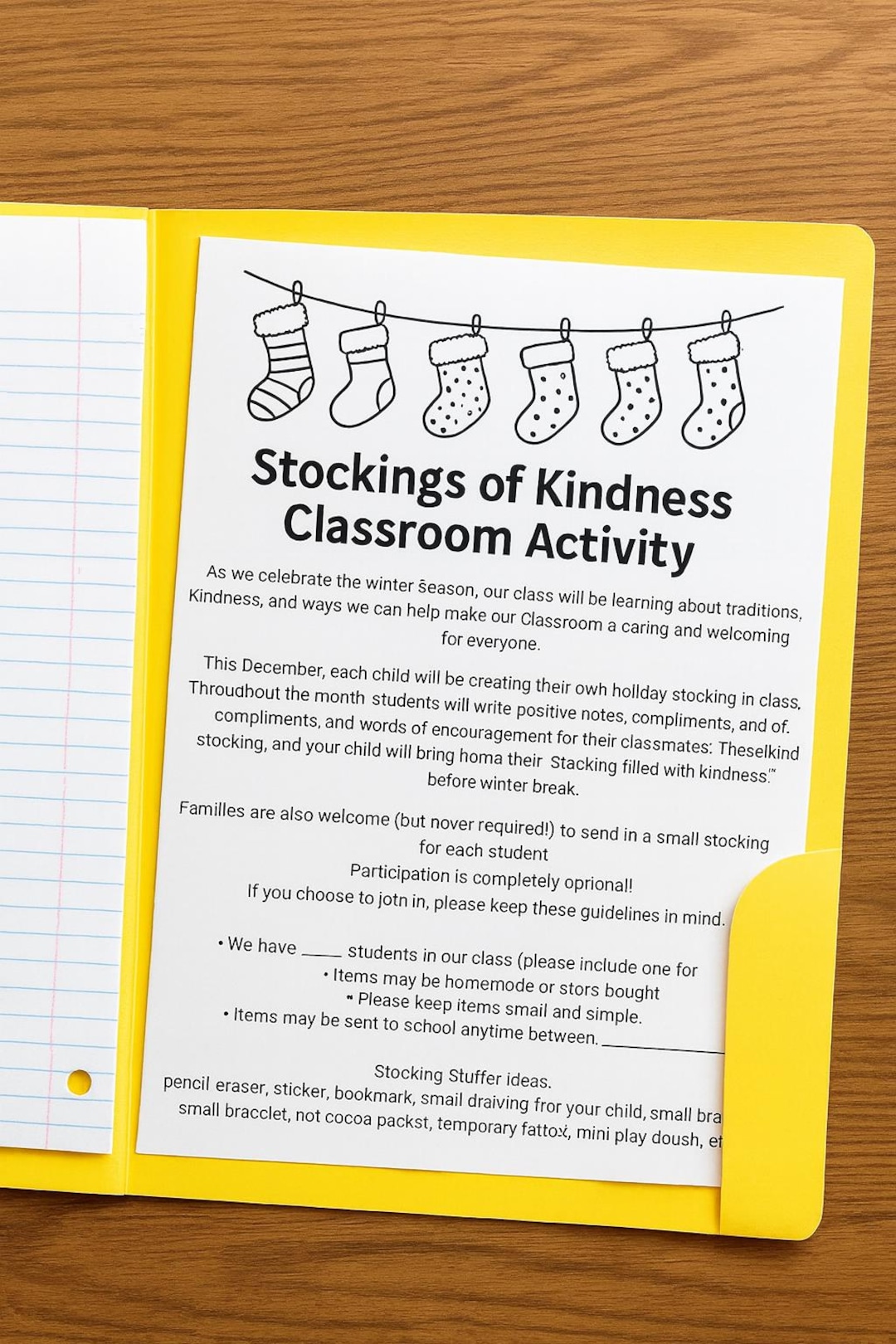 Kindness Stocking Classroom Activity | Parent Handout - Etsy