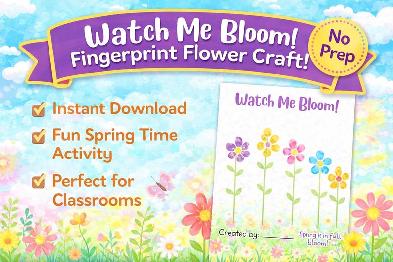 Watch Me Bloom Fingerprint Art | Spring Kids Craft (PDF Template) - Etsy