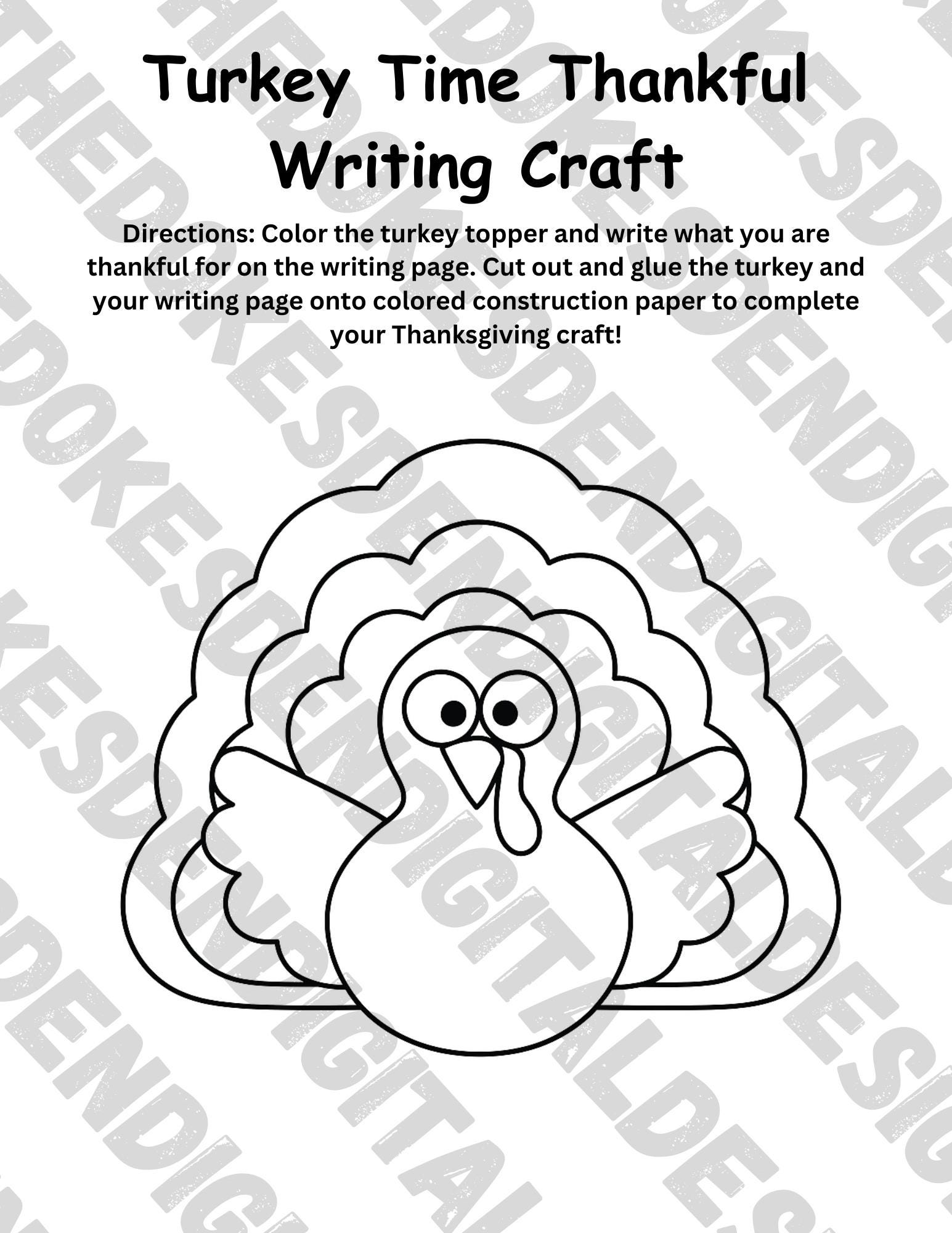 Turkey Time Thankful Writing Craft | Thanksgiving Classroom Activity - Etsy