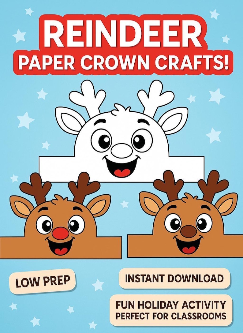 Reindeer Paper Crown Craft | Christmas Headband (PDF Pattern) - Etsy