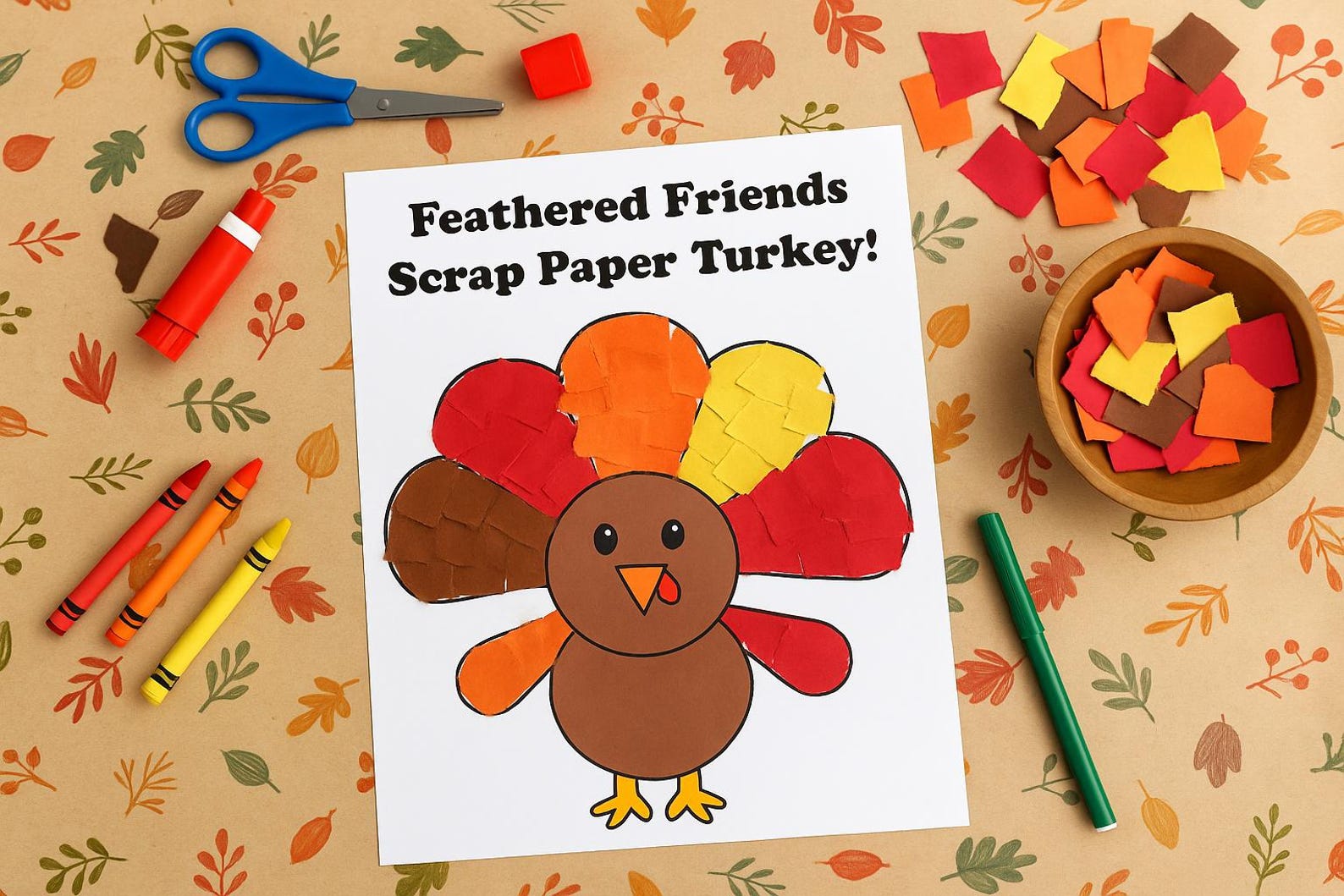 Feathered Friends Scrap Paper Turkey Craft – Thanksgiving Classroom ...
