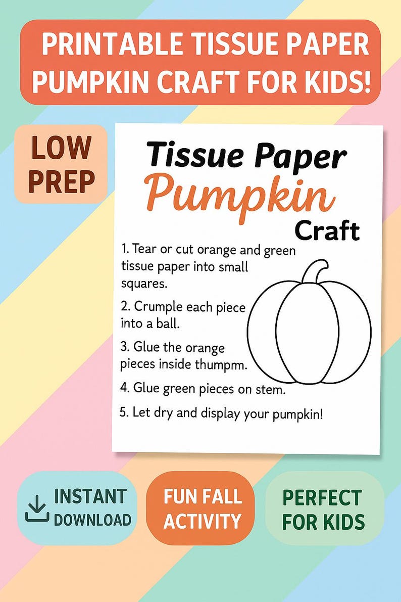 Fall Pumpkin Craft Template | Low Prep Tissue Paper Activity for Kids ...