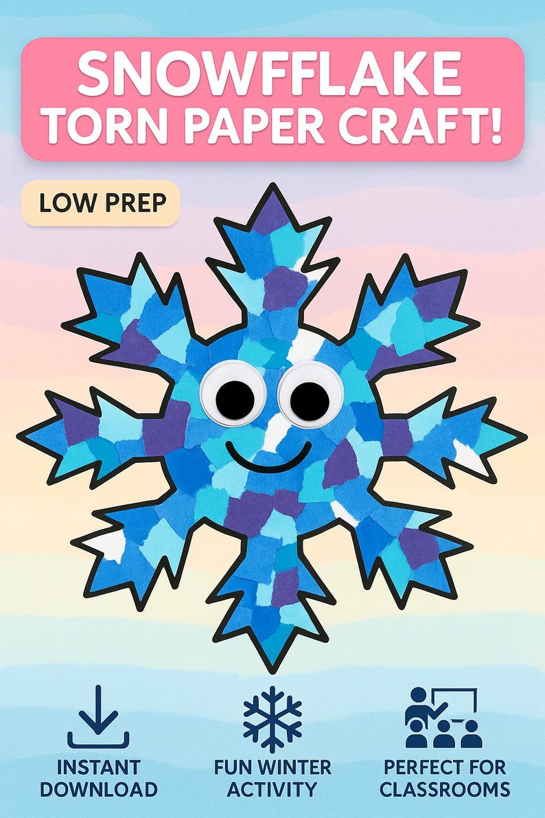 Snowflake Torn Paper Craft for Kids | Winter Fine Motor Activity - Etsy