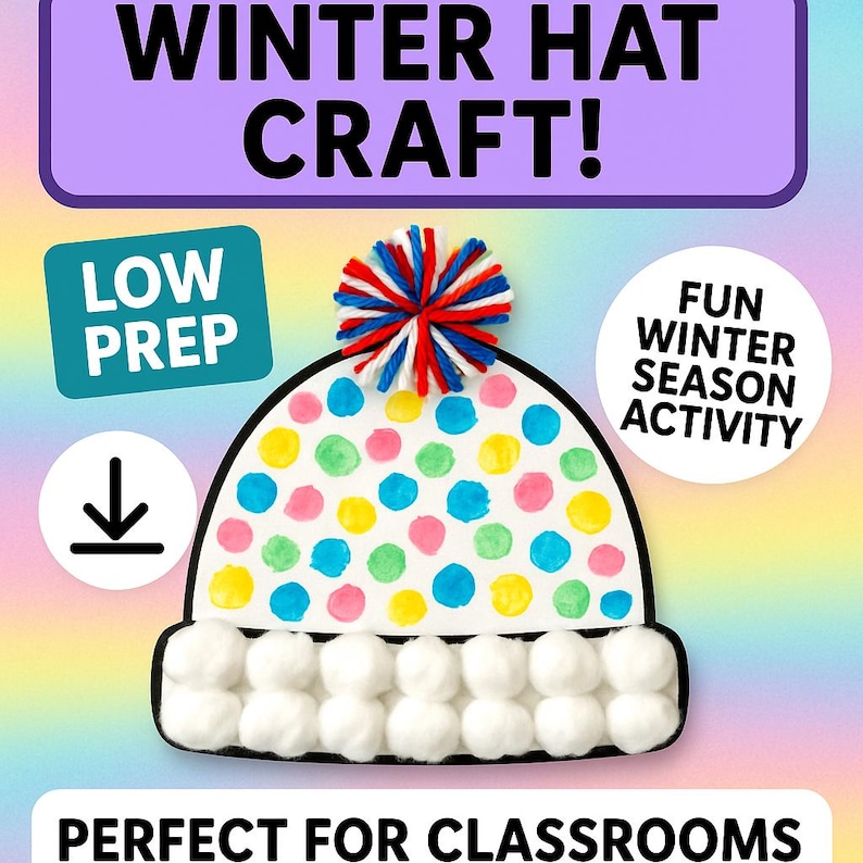Winter Hat Craft for Kids | Printable Art Activity (PDF Pattern) - Etsy
