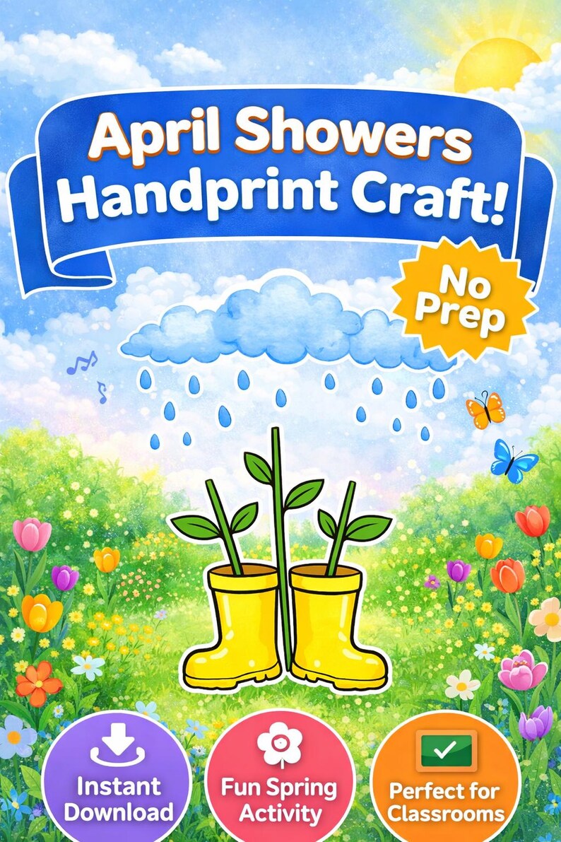 April Showers Handprint Craft | Spring Rain Boots Art (PDF Printable ...