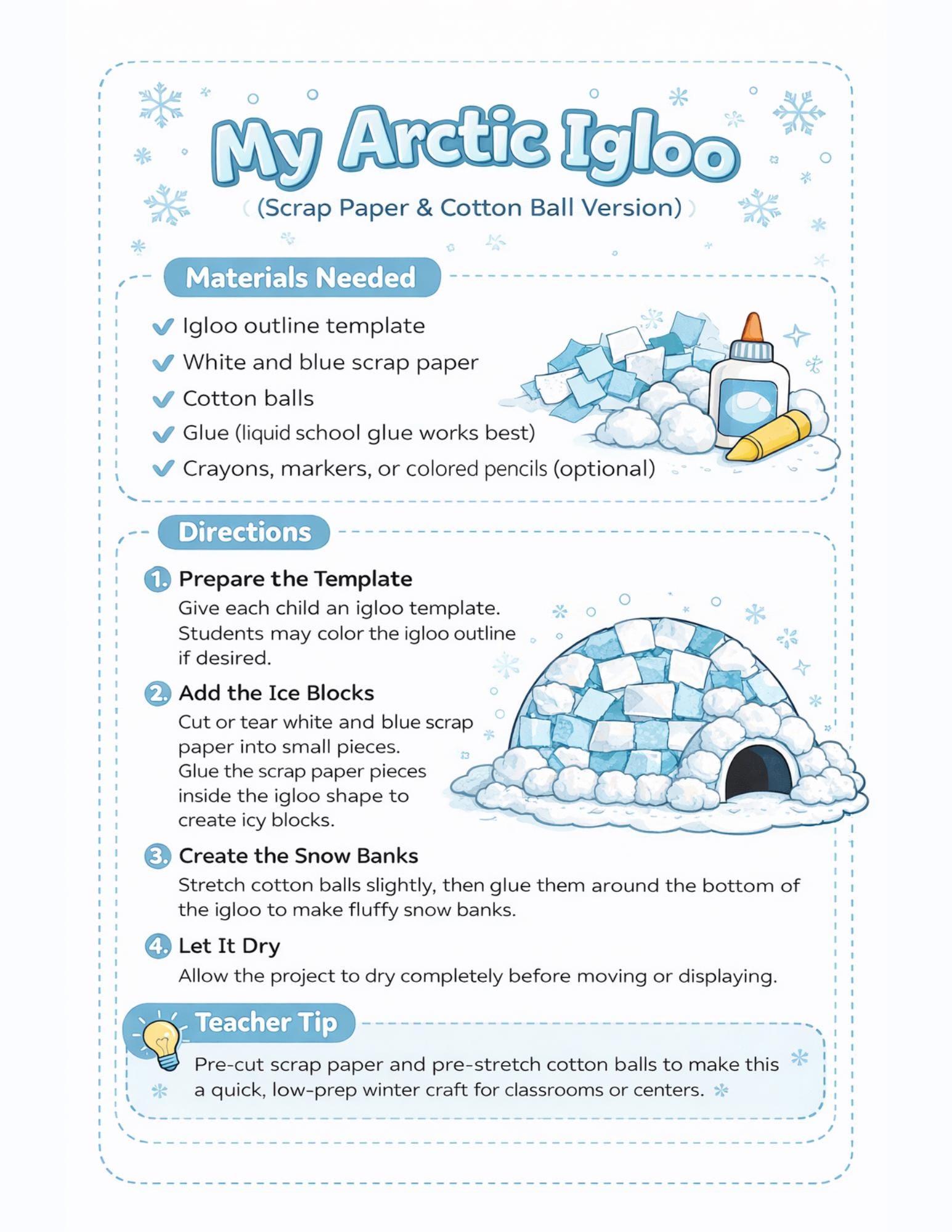 My Arctic Igloo Craft – Winter Scrap Paper & Cotton Ball Activity - Etsy