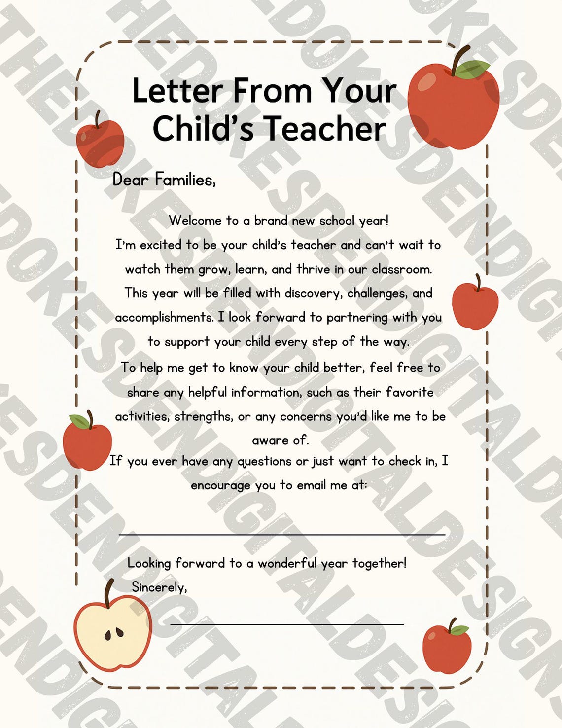 Printable Welcome Letter to Parents: Back to School Teacher Note (PDF ...