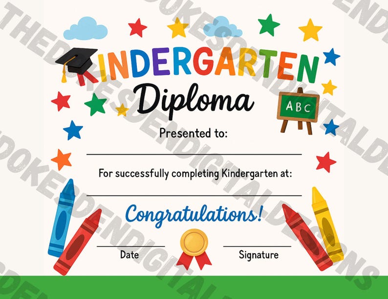 Printable Kindergarten Graduation Diploma Certificate | Digital ...