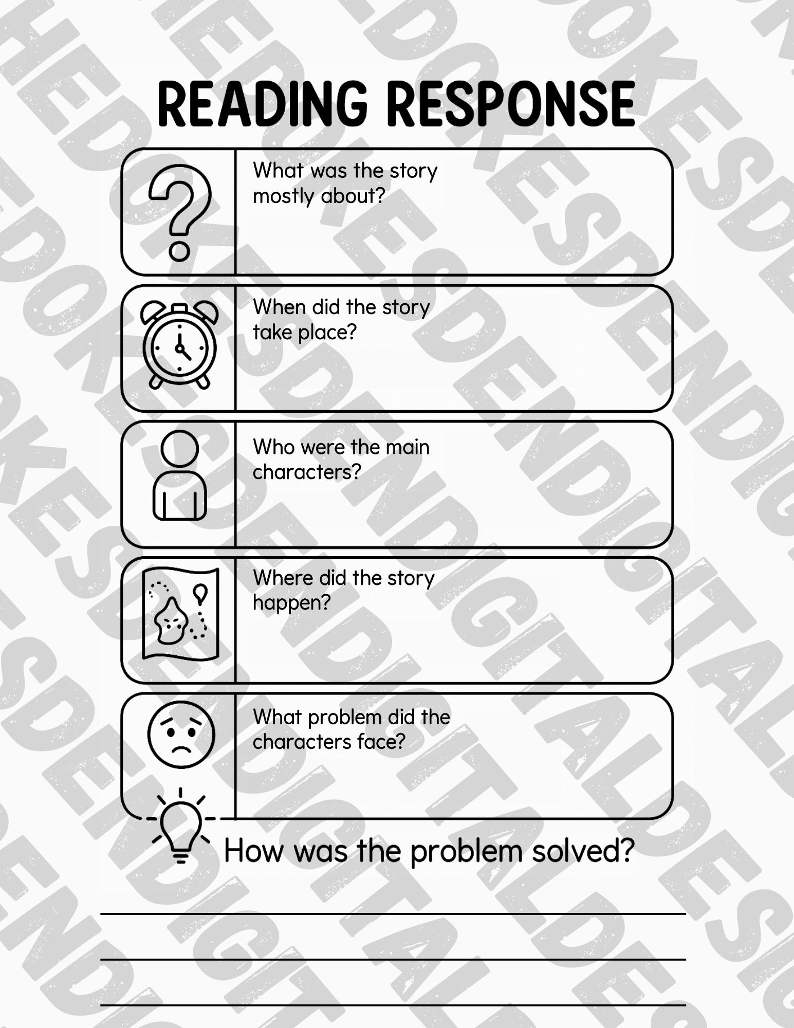 Printable Reading Response Worksheet for Kids | No Prep Literacy ...
