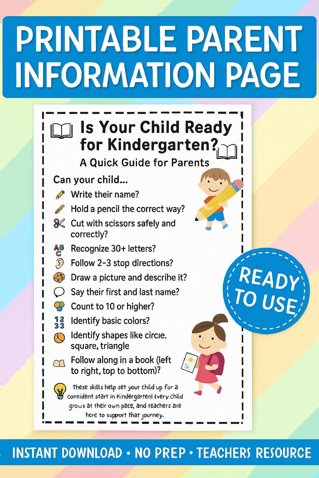 Kindergarten Readiness Checklist for Parents: Printable Guide (PDF ...