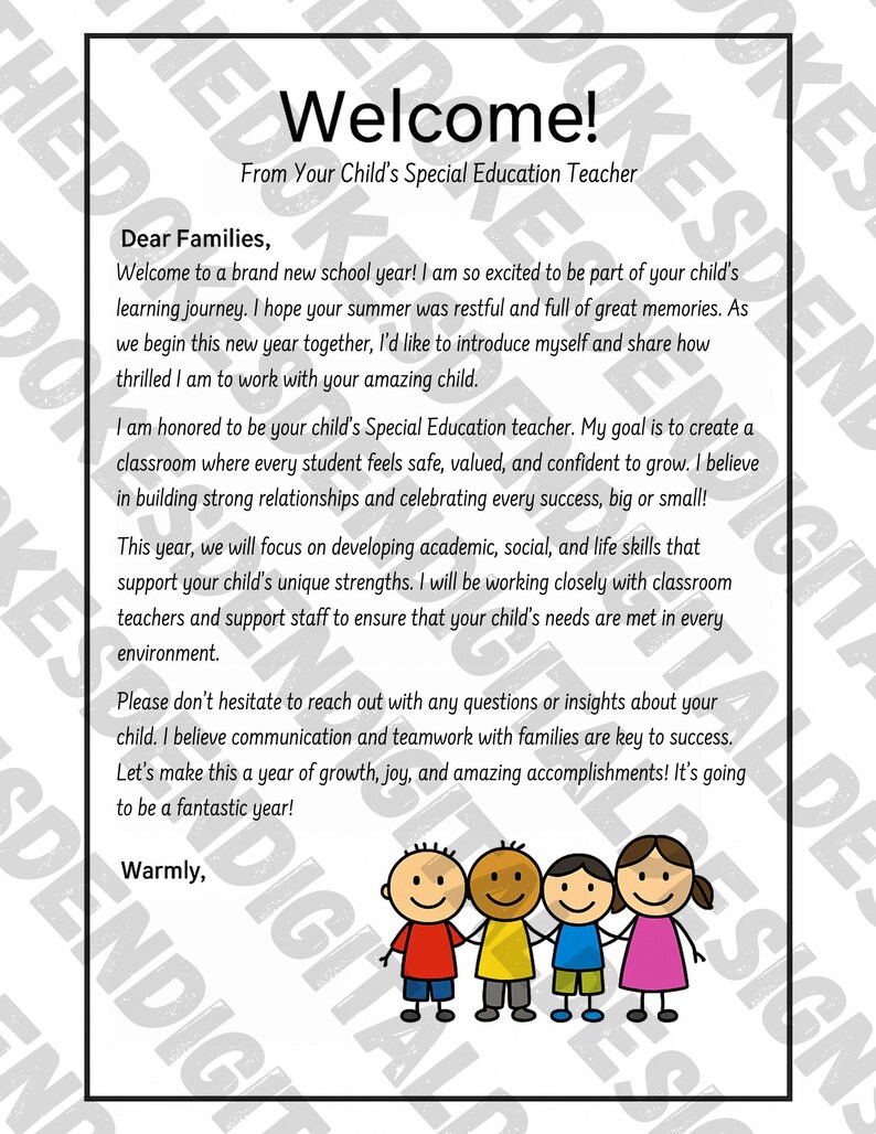 Printable Special Education Teacher Welcome Letter: SPED Edition (PDF ...