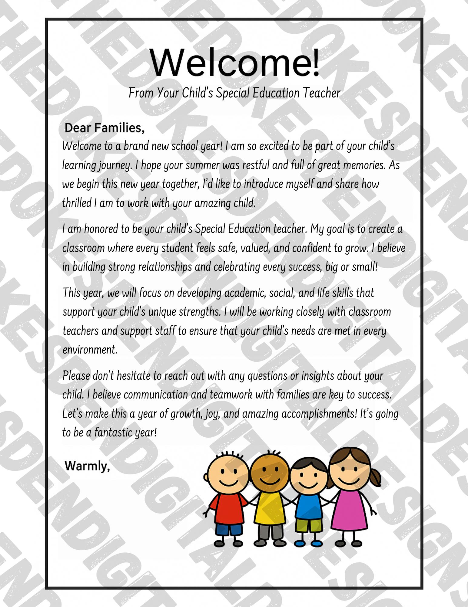 Printable Special Education Teacher Welcome Letter: SPED Edition (PDF ...