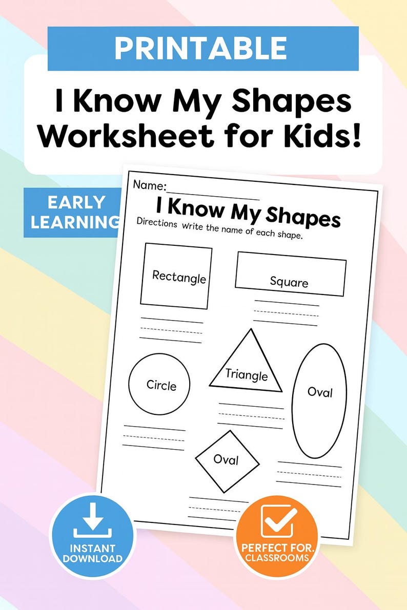 Printable I Know My Shapes Worksheet for Kids | Early Learning Geometry ...