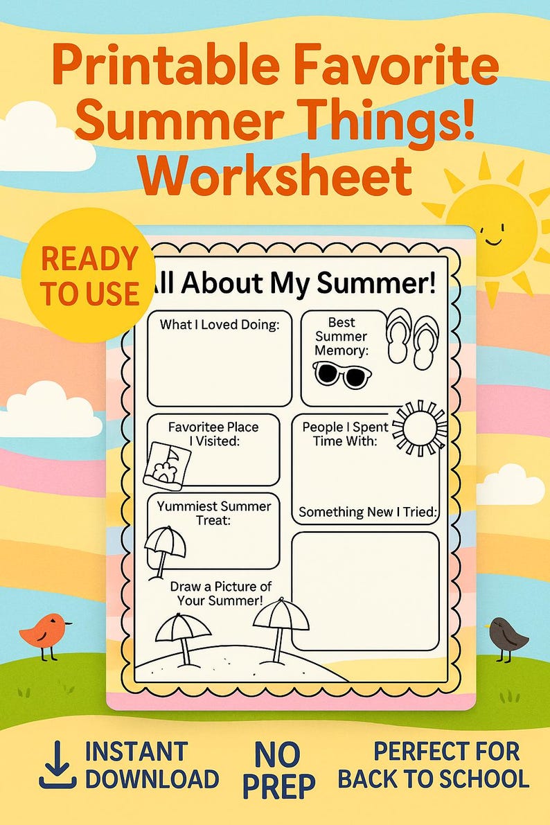 All About My Summer – Reflection for Kids - Etsy