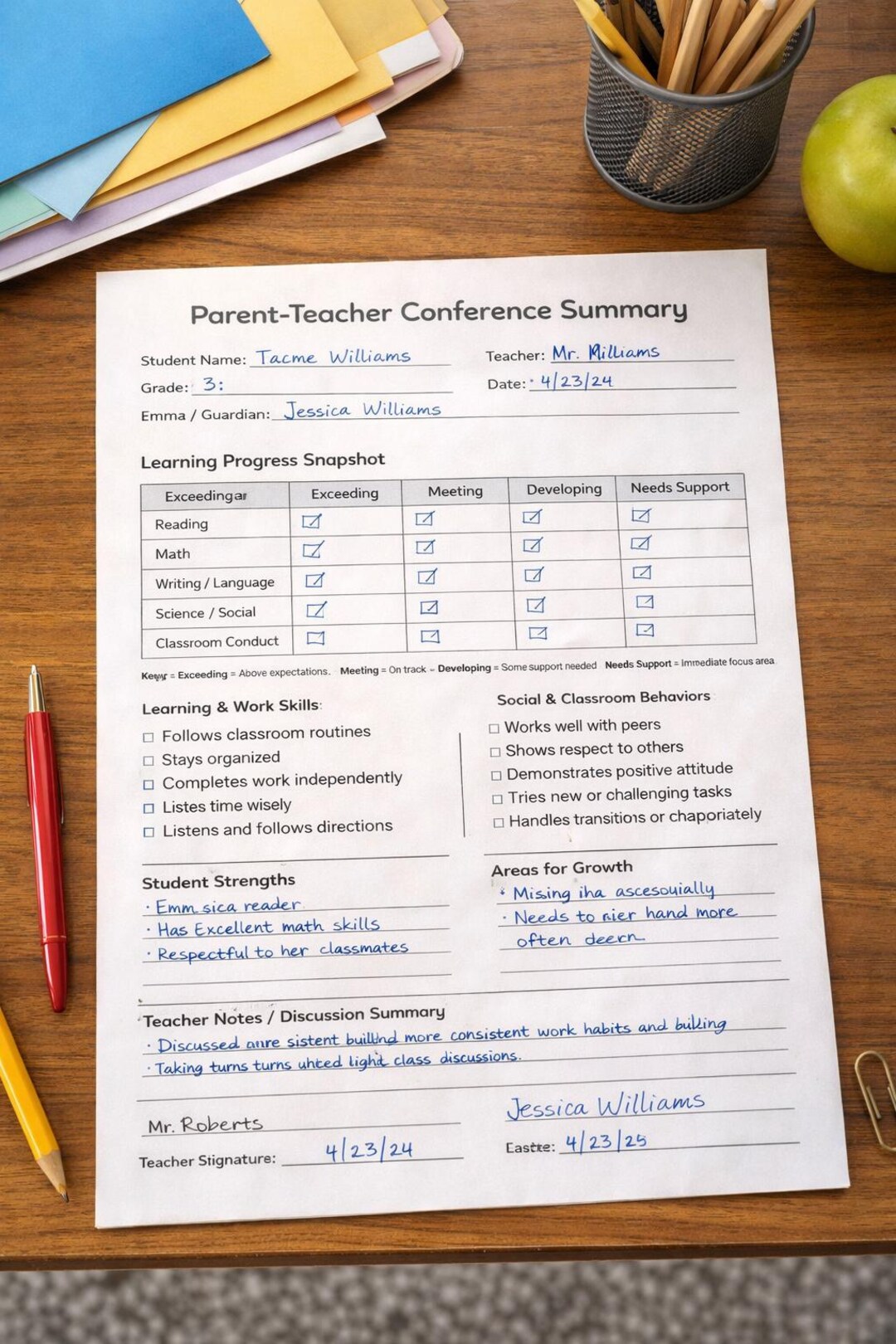 Parent-teacher Conference Report | Student Progress & Behavior Form - Etsy