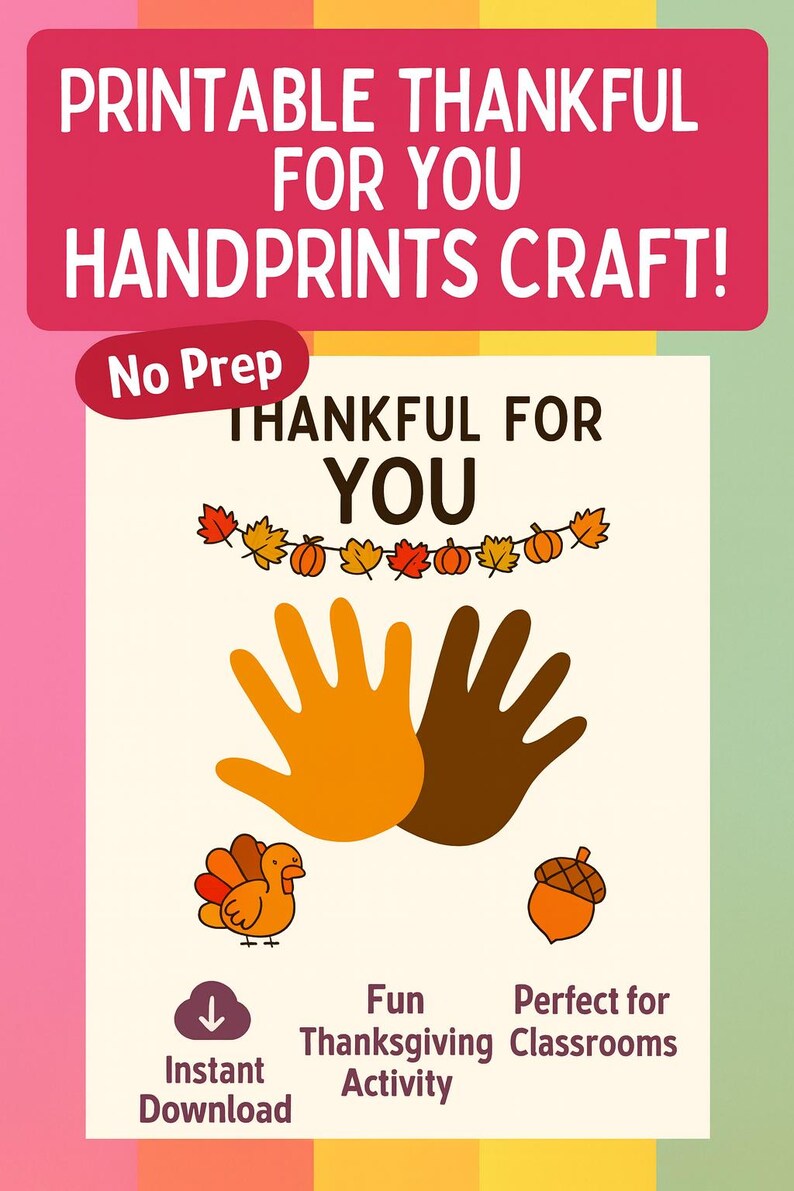 Printable Thankful for You Handprint Craft – Thanksgiving Activity for ...