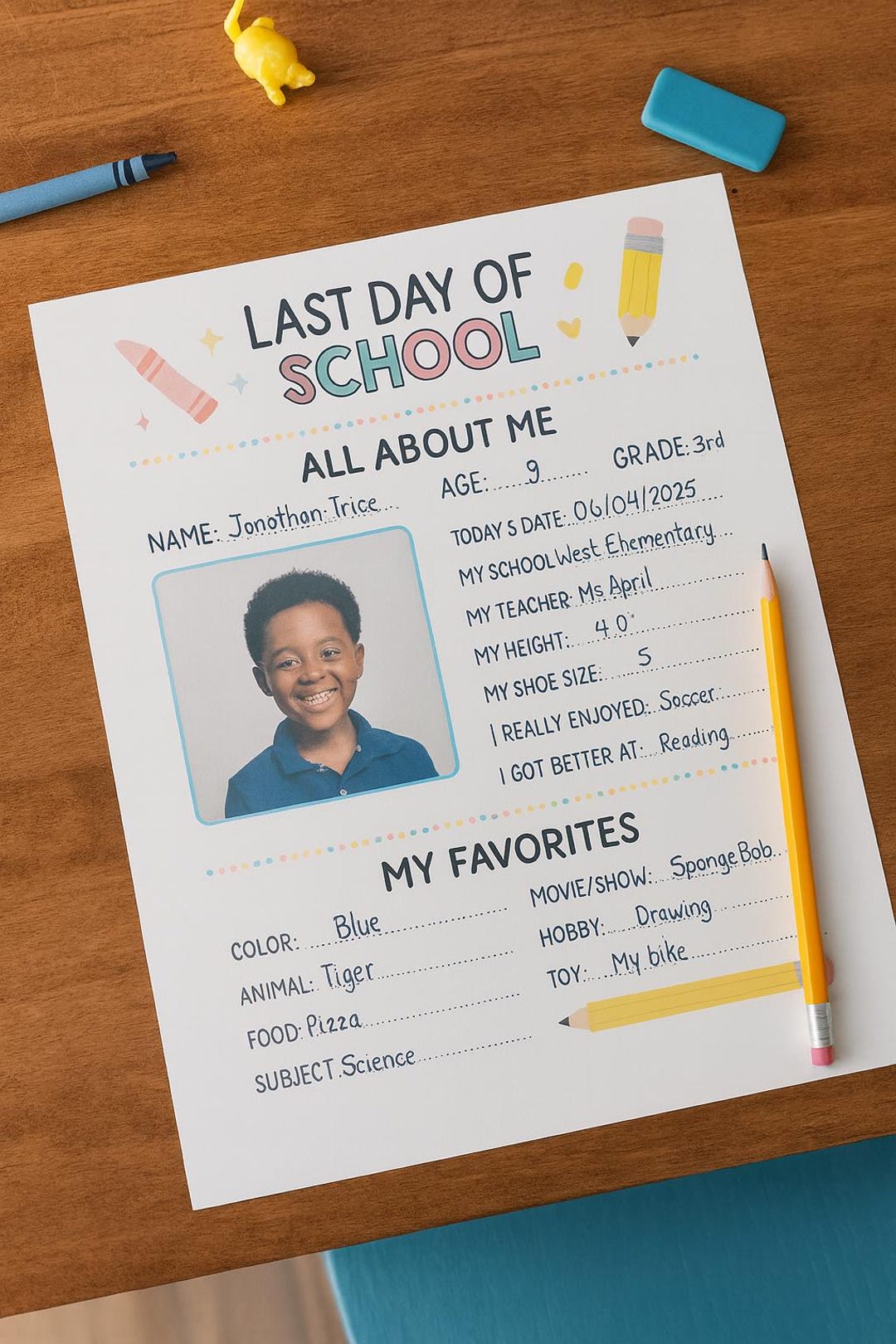Last Day of School Worksheet: Printable Memory Page (PDF Download) - Etsy
