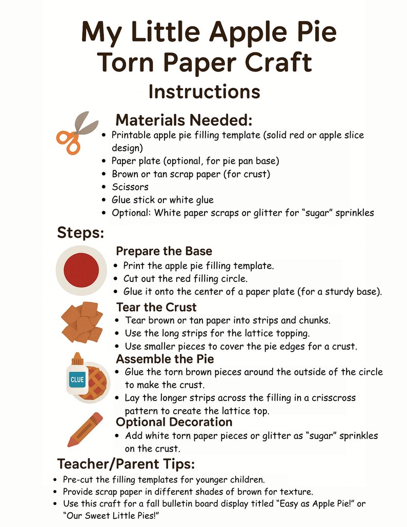 My Little Apple Pie Torn Paper Craft – Fun Fall Activity for Kids - Etsy