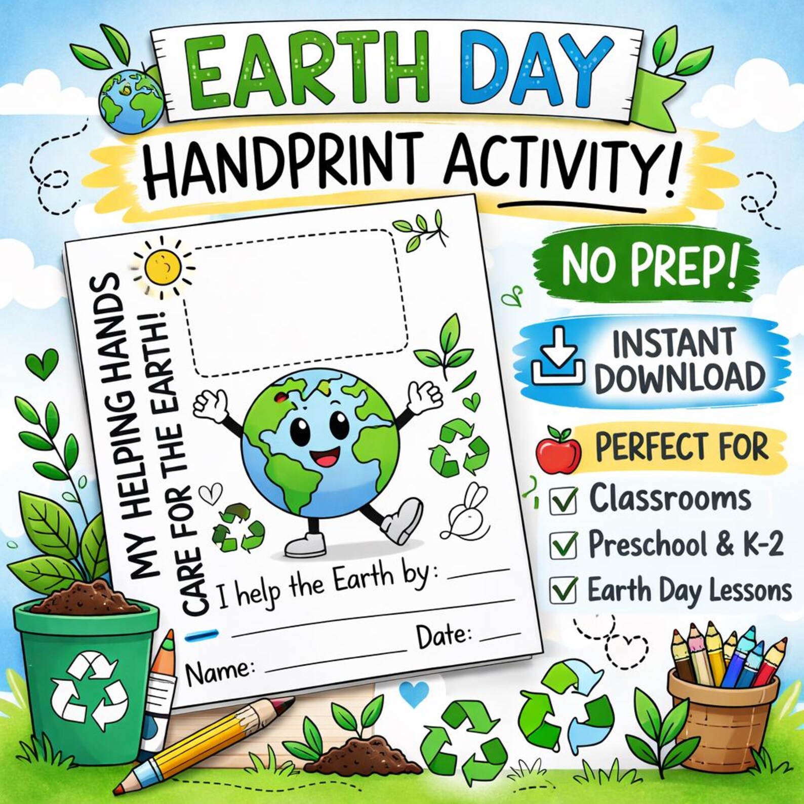 Earth Day Handprint Craft | My Helping Hands Care Activity (PDF ...