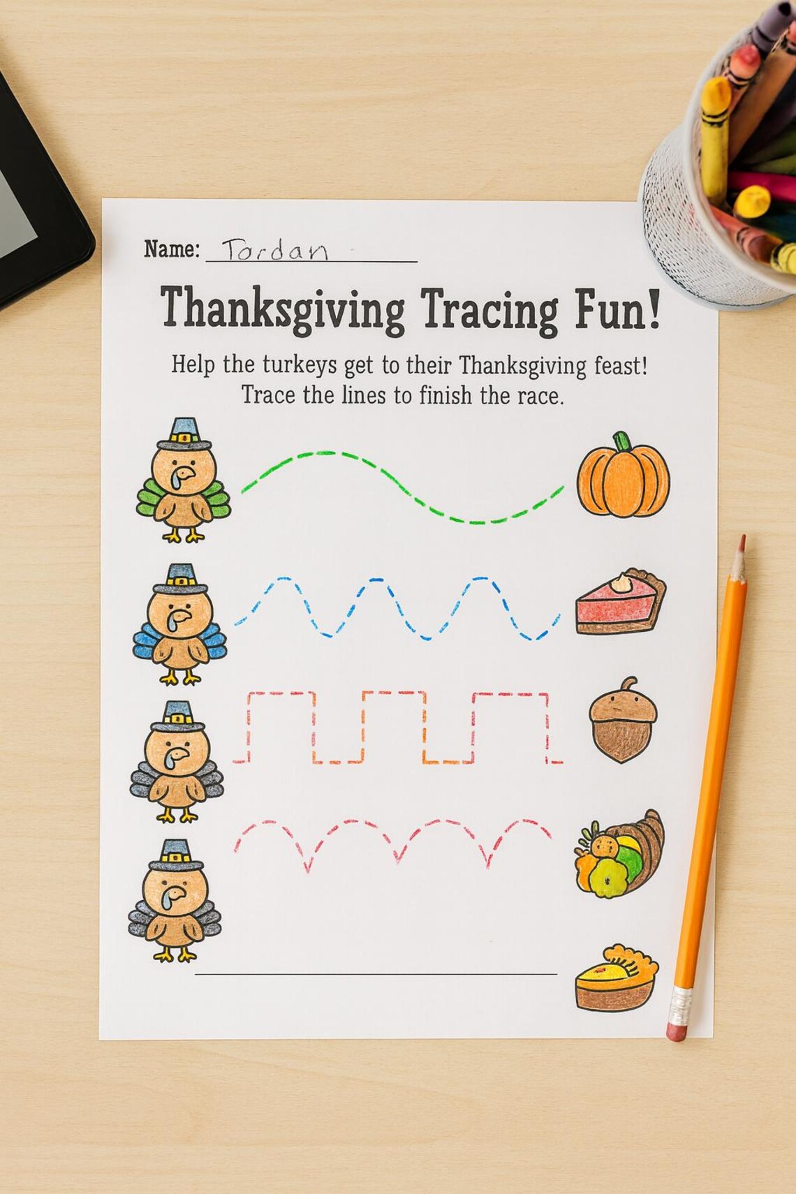 Printable Thanksgiving Tracing Worksheet for Kids | Fine Motor Pre ...